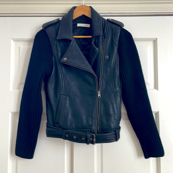 Sandro | Jackets & Coats | Sandro Black Leather Moto Jacket With ...